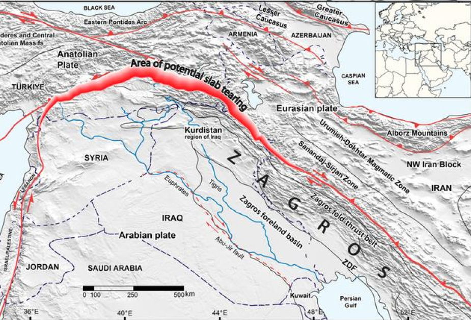 Ərəbistan yarımadası ilə Avrasiya arasında okean plitəsi parçalanır ...